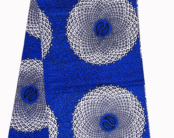 African Fabric, Blue White Water Well African Print Fabric by the Yard ...