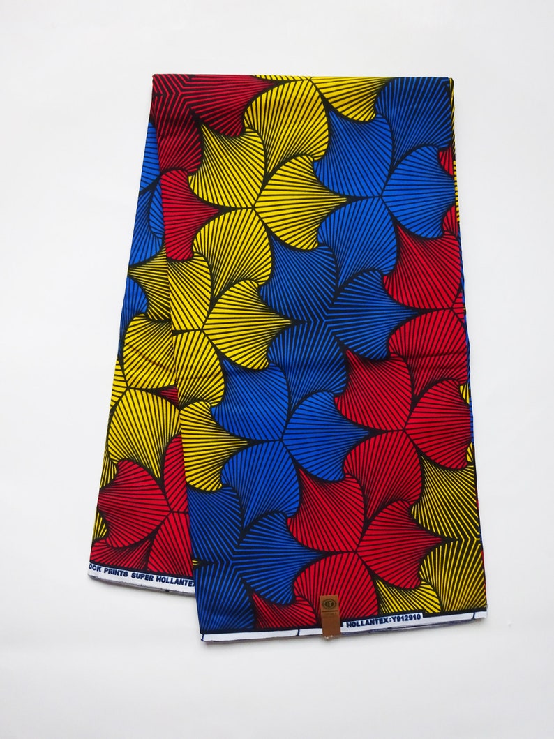 Geometric print fabric by the yards blue yellow red cotton | Etsy