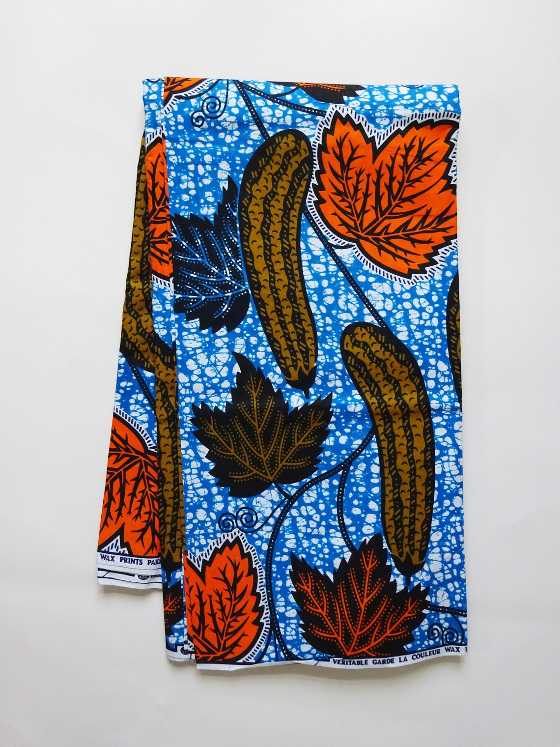 Bright Blue Orange African Print Fabric Leaves African - Etsy