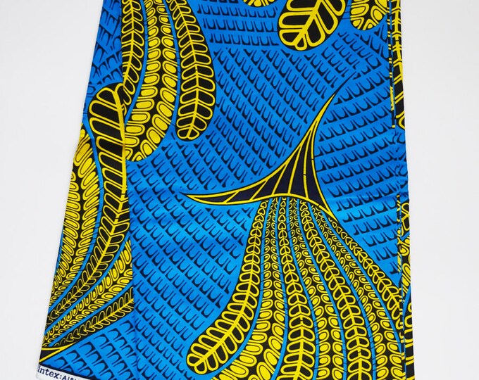 Bright Blue Yellow African Fabric by the Yard Ankara Fabric by the Yard ...
