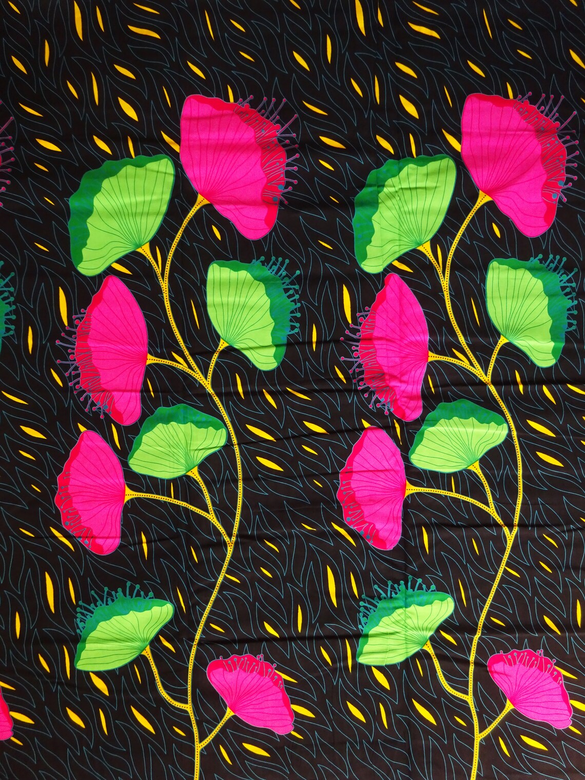 Black African Print Fabric Floral African Fabric by the Yard Wax Print ...