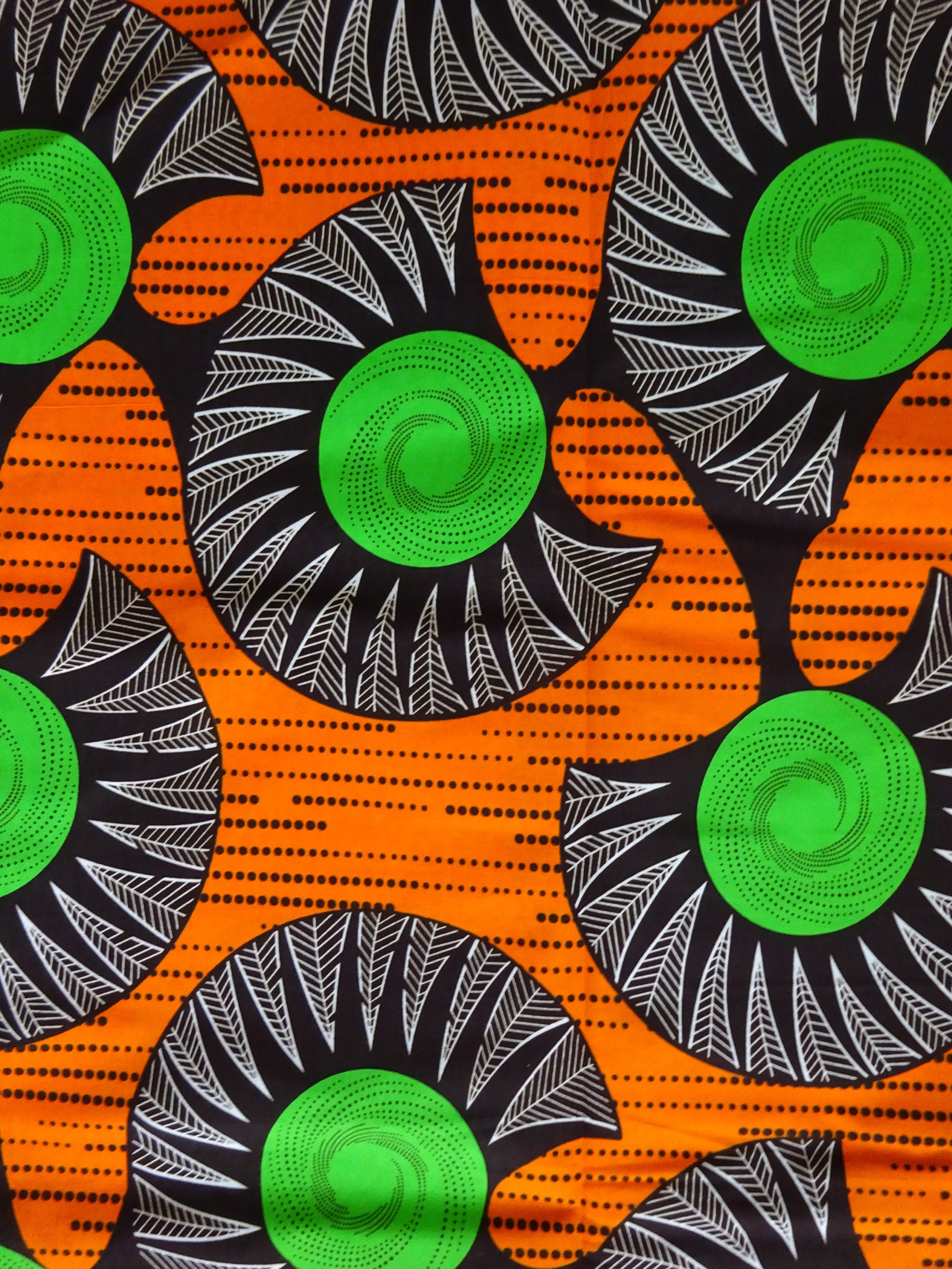 African Fabric Bright Orange Green Brown Ankara Fabric by the Yard ...