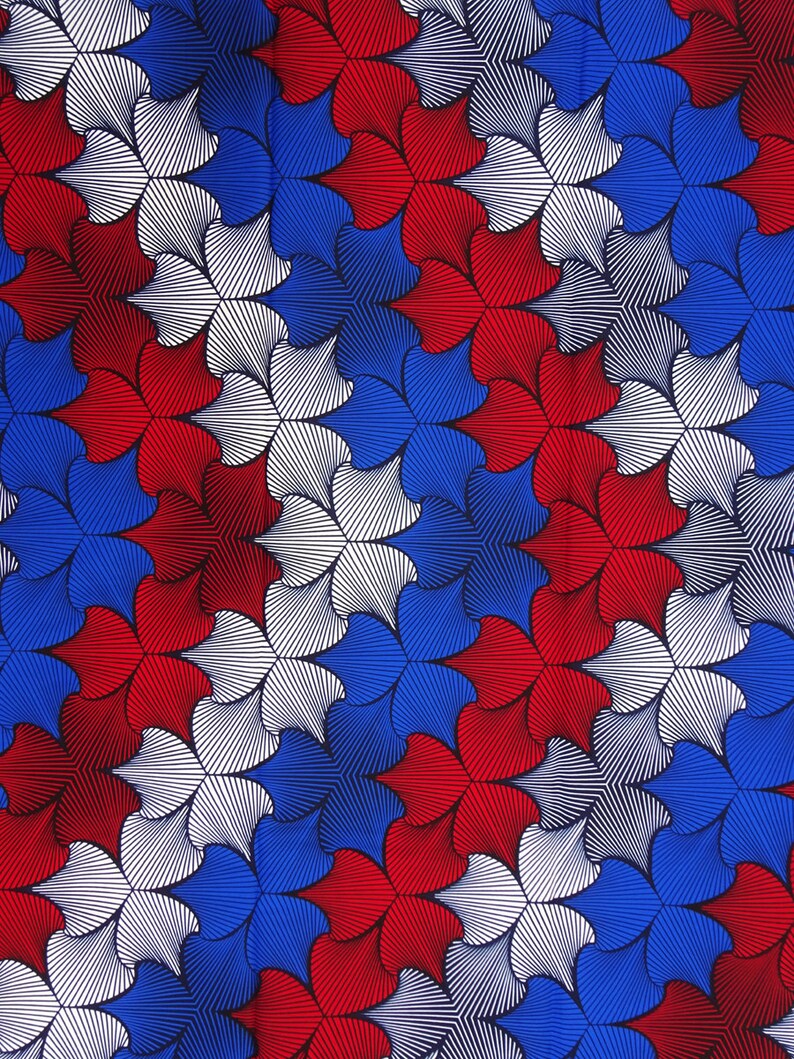 White blue and red African print Fabric African fabric by the | Etsy