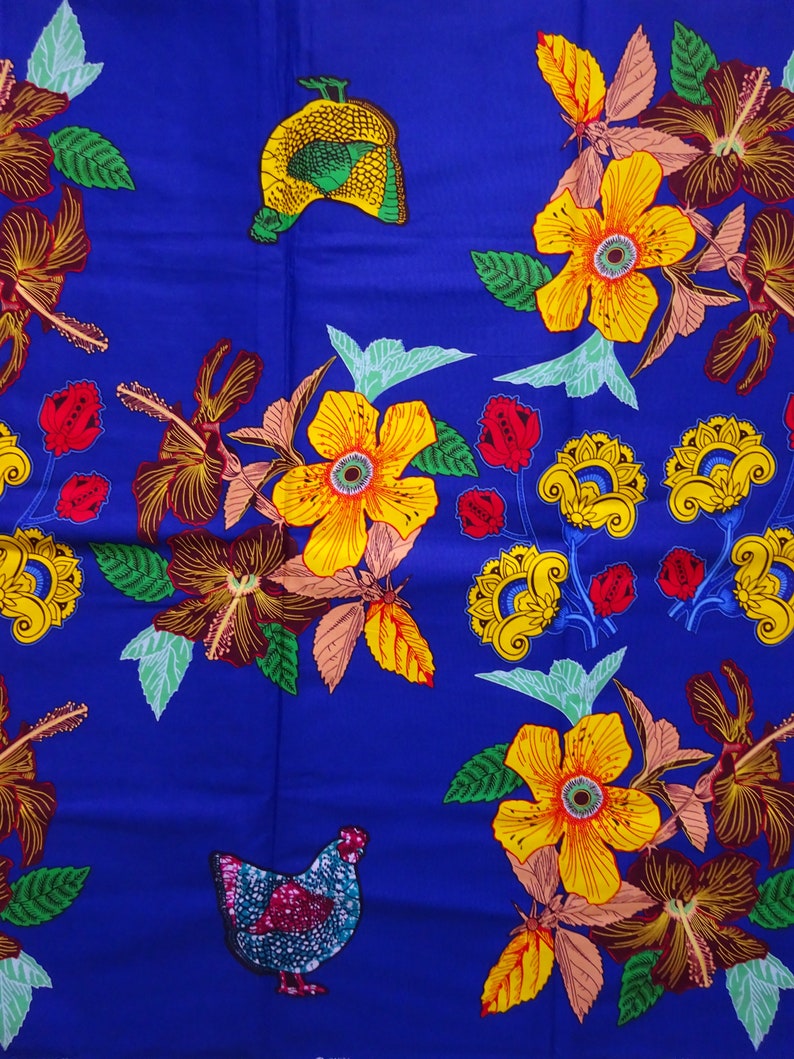 African Fabric Blue Yellow Flower Print African Material by - Etsy