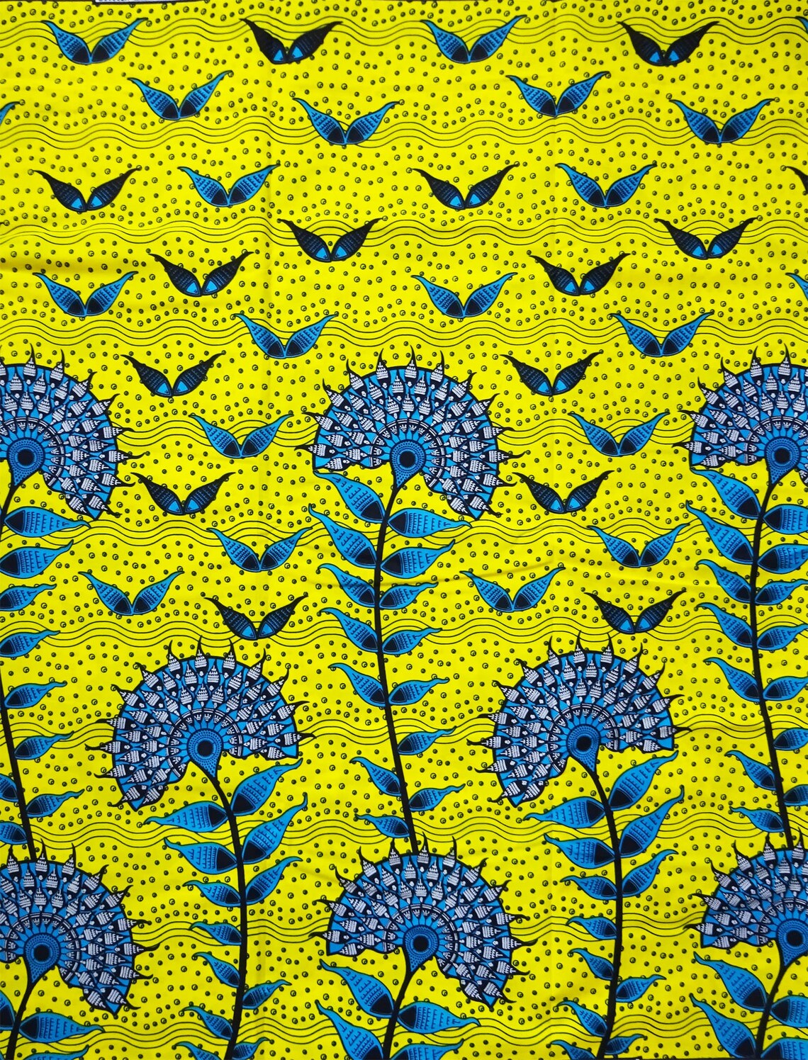 African Fabric Yellow Blue Flower Print African Fabric by the - Etsy