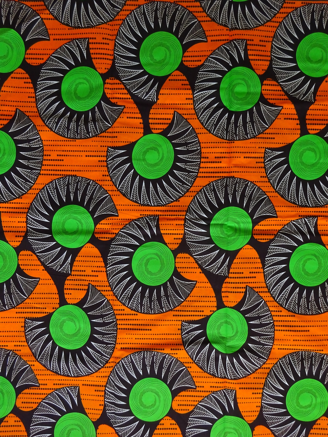 African Fabric Bright Orange Green Brown Ankara Fabric by the Yard ...