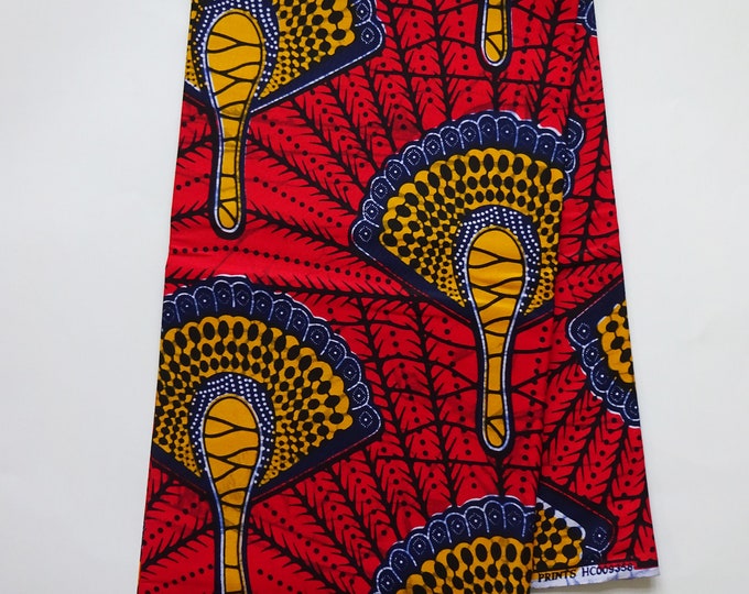 Fan Print Fabric, Red Blue Yellow African Print Fabric, Cotton African ...