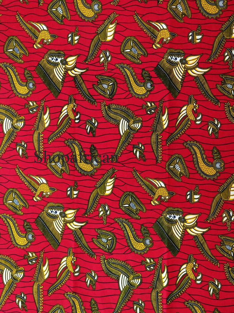 Red African fabric by the yard Ankara wax Print fabric | Etsy
