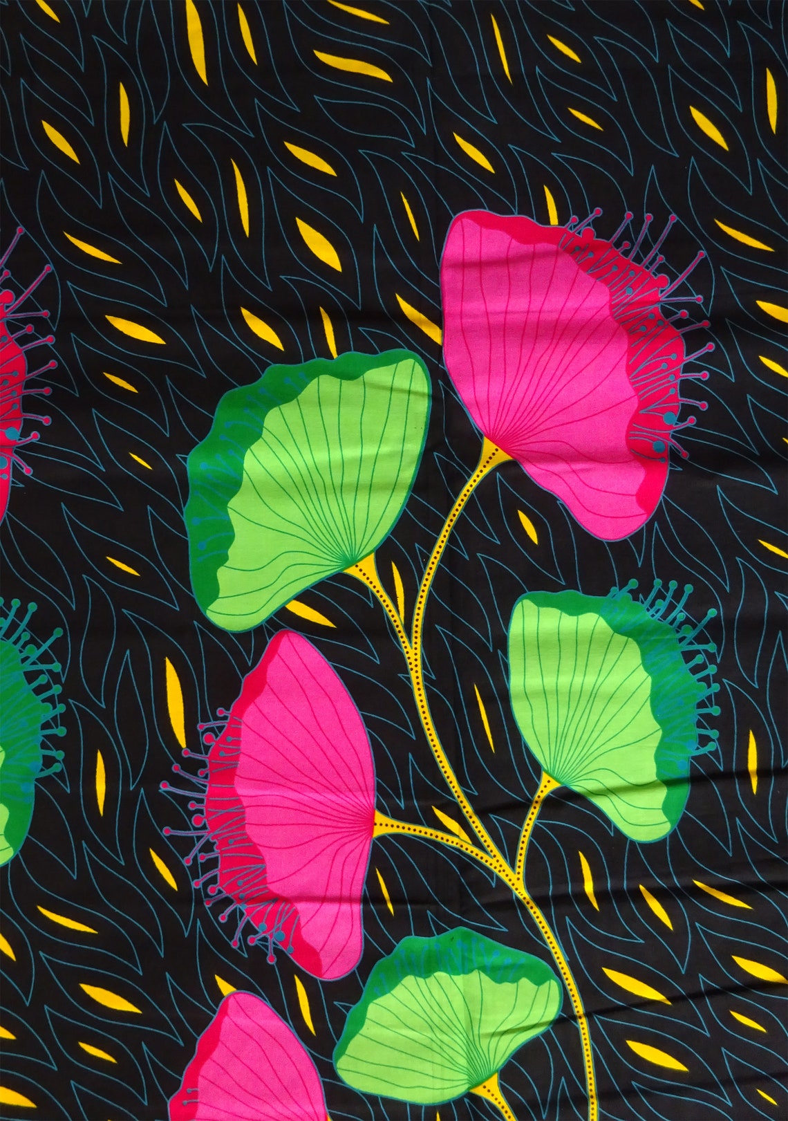 Black African Print Fabric Floral African Fabric by the Yard Wax Print ...