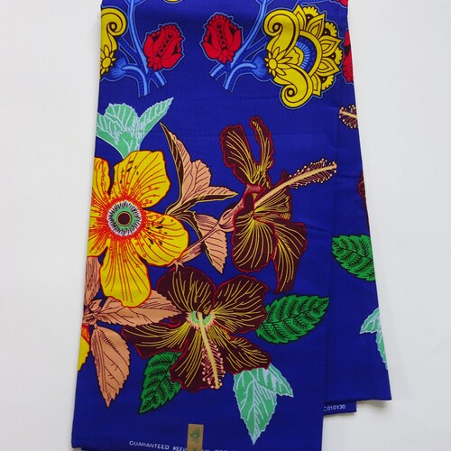 African Fabric Blue Yellow Flower Print African Material by - Etsy