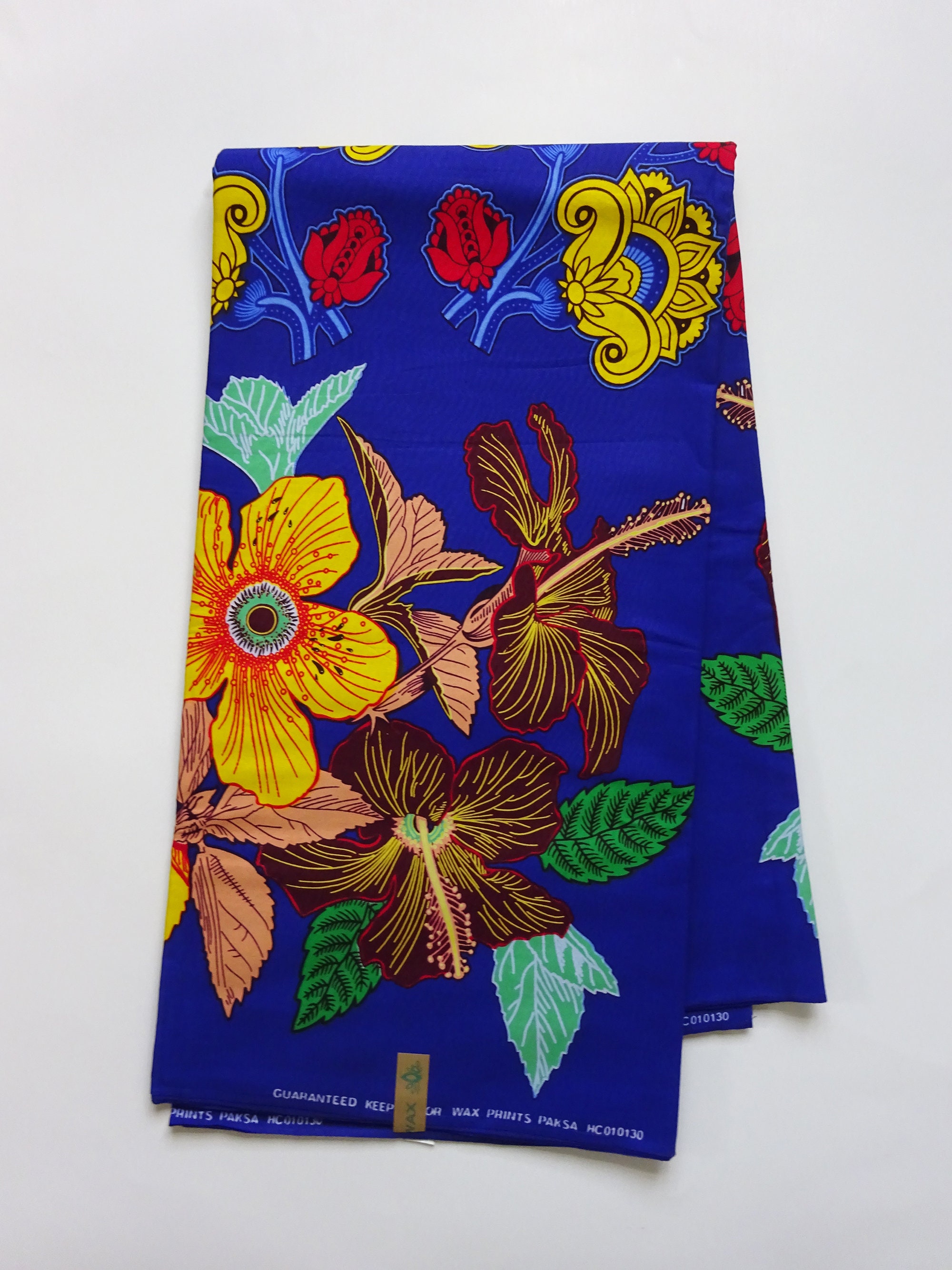African Fabric Blue Yellow Flower Print African Material by the Yards ...