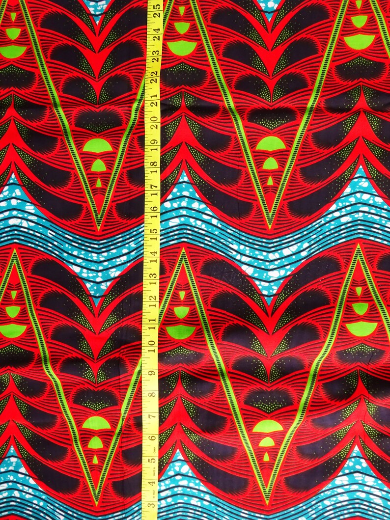African Print Fabric Orange Blue Green Wavy Print African | Etsy