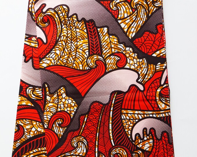 African Fabric by the Yards Wave Print Fabric Red African Fabric ...