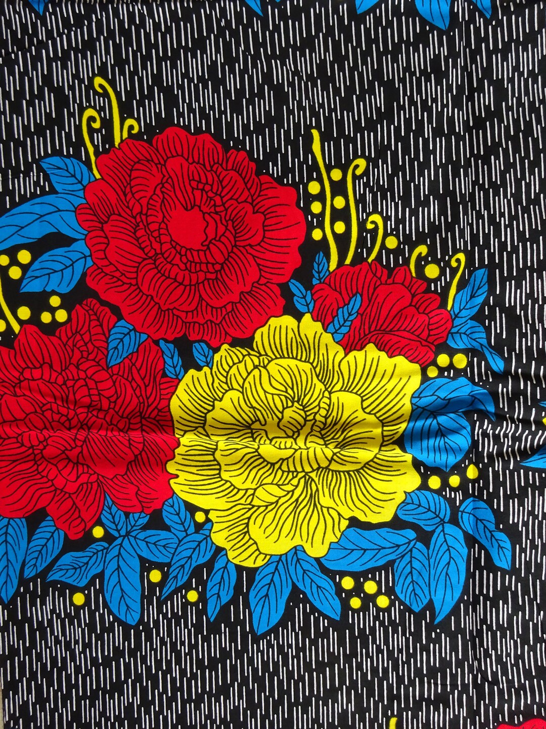 Cotton Africa Print Fabric Ankara Black Red Blue Yellow Fabric by the ...