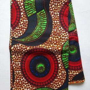 Brown Green and Red African Fabric by the Yard Ankara African Cotton ...