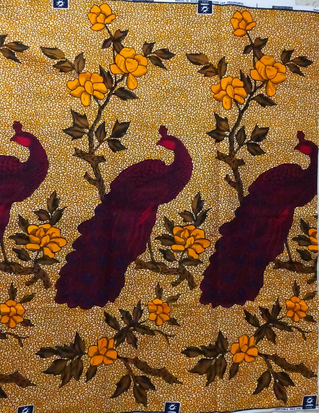 African Fabric Ankara Peacock and Roses Fabric - Orange and Red African ...