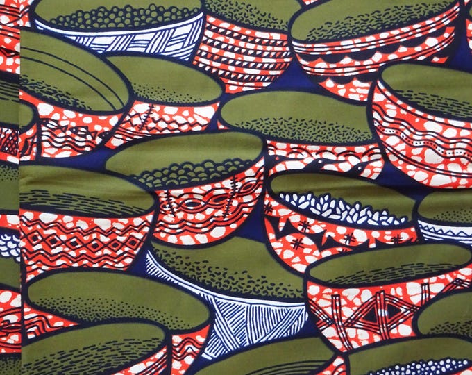 African Print Fabric by the Yard, Wax Print Cotton Fabric, African Bowl ...
