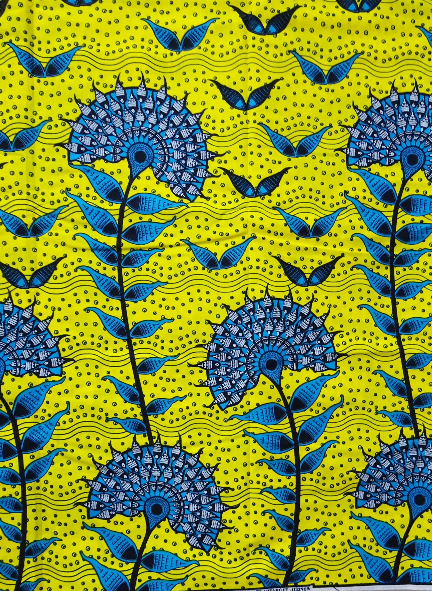 African Fabric Yellow Blue Flower Print African Fabric by the | Etsy