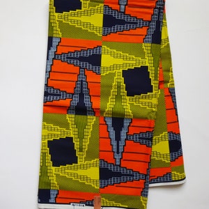 African Fabric Orange Yellow Navy Blue Geometric Print Ankara Fabric by ...