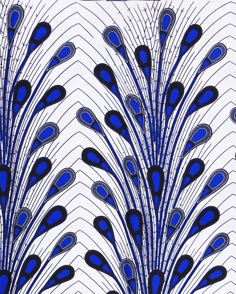 White and blue African print fabric sold by yard Ankara | Etsy