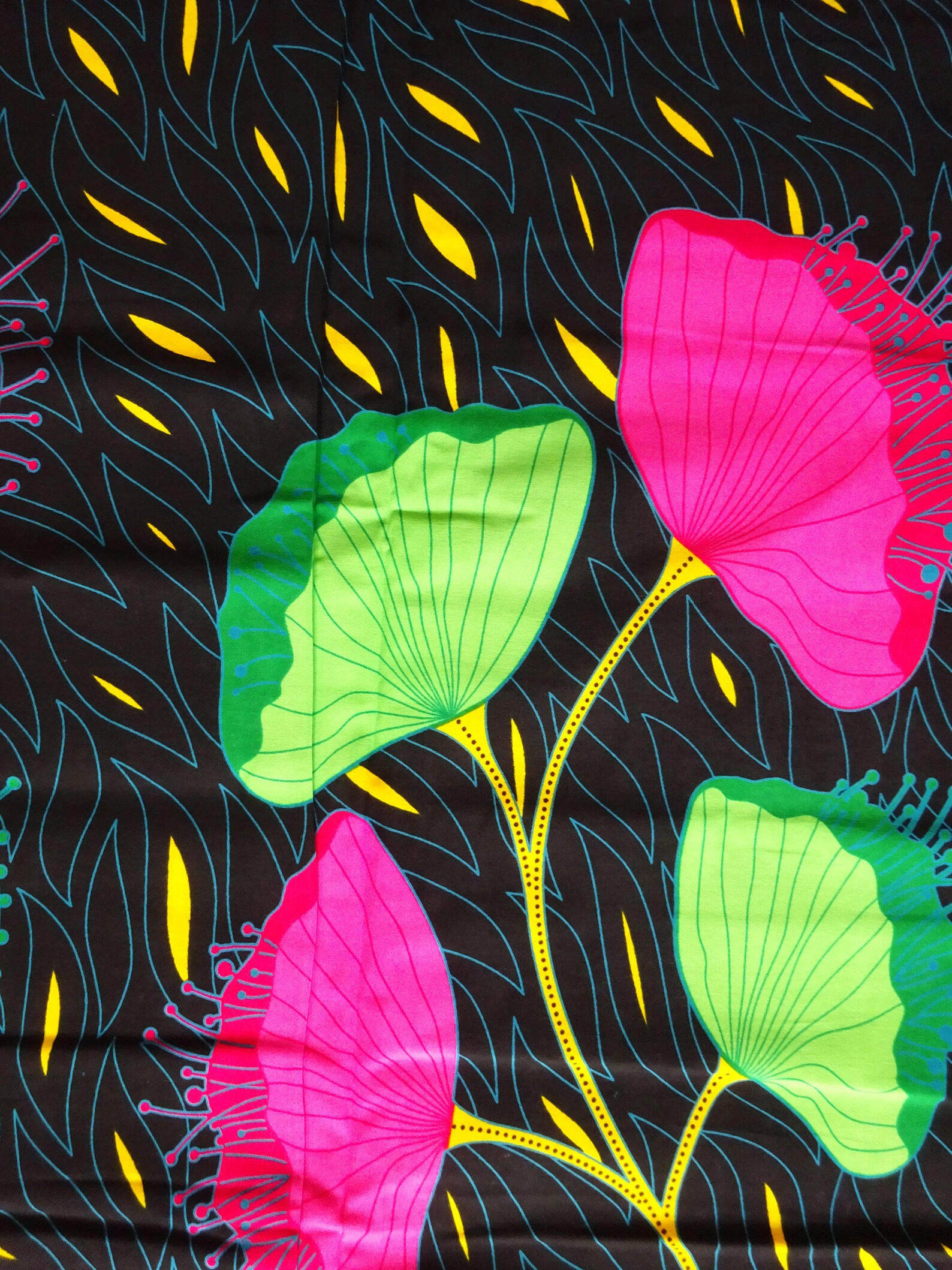 Black African Print Fabric Floral African Fabric by the Yard Wax Print ...