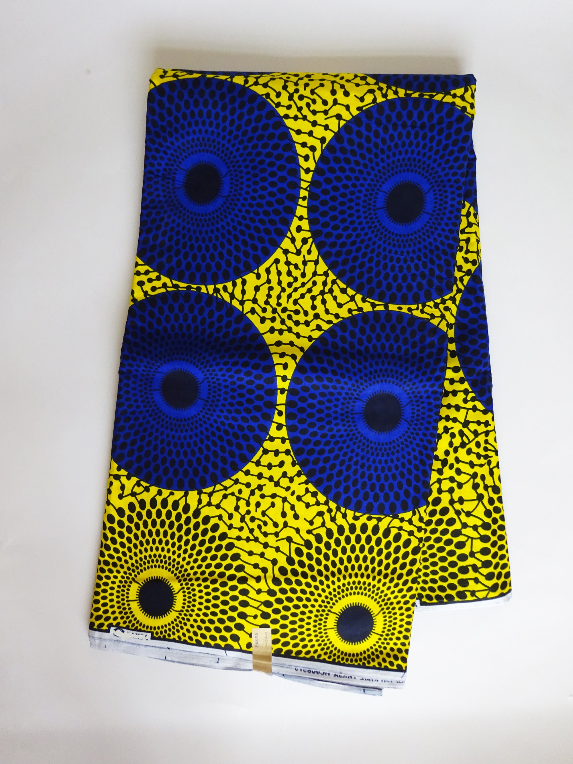 Blue Yellow African Fabric by the Yard, Bright Colors Print Fabric ...