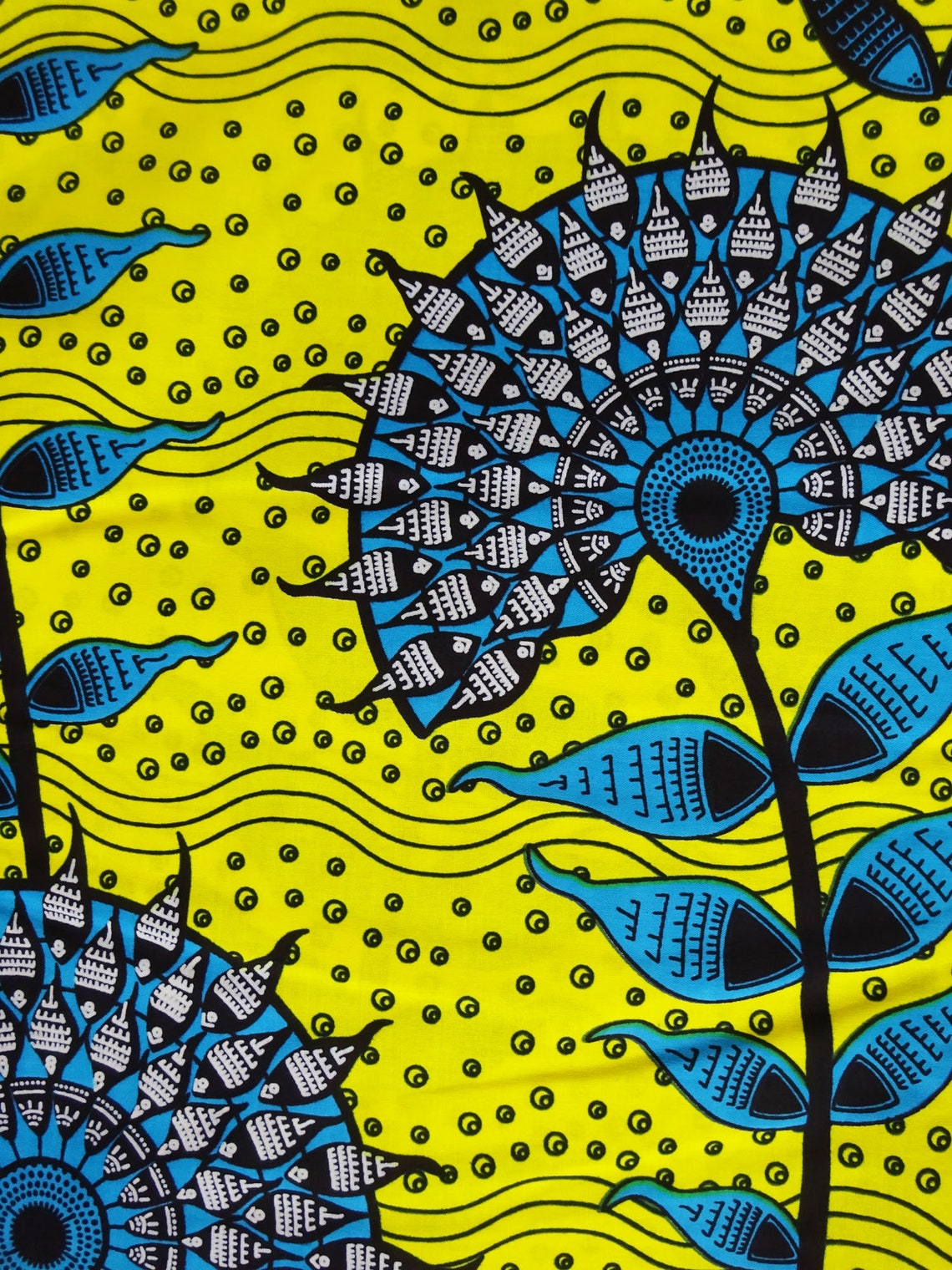 African Fabric Yellow Blue Flower Print African Fabric by the Yards ...
