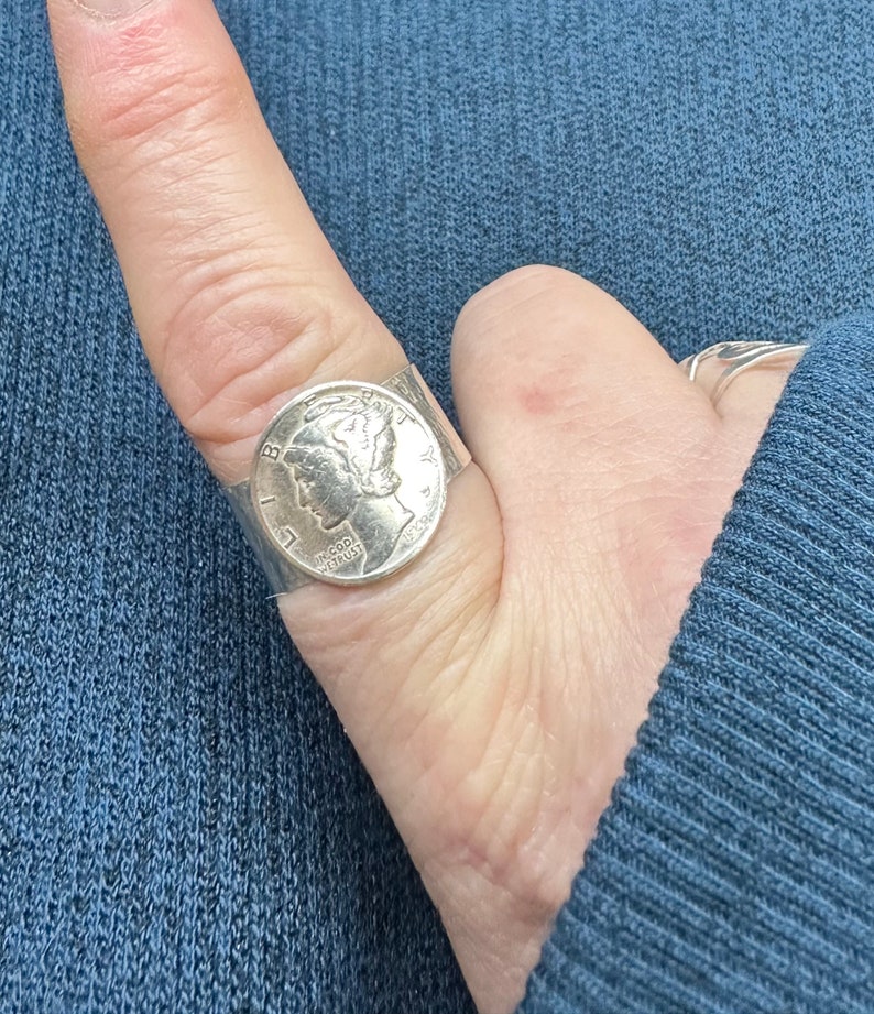 Mercury Dime Ring, Silver Dime Ring, USA Sterling Dime Ring, 1943 Dime ...