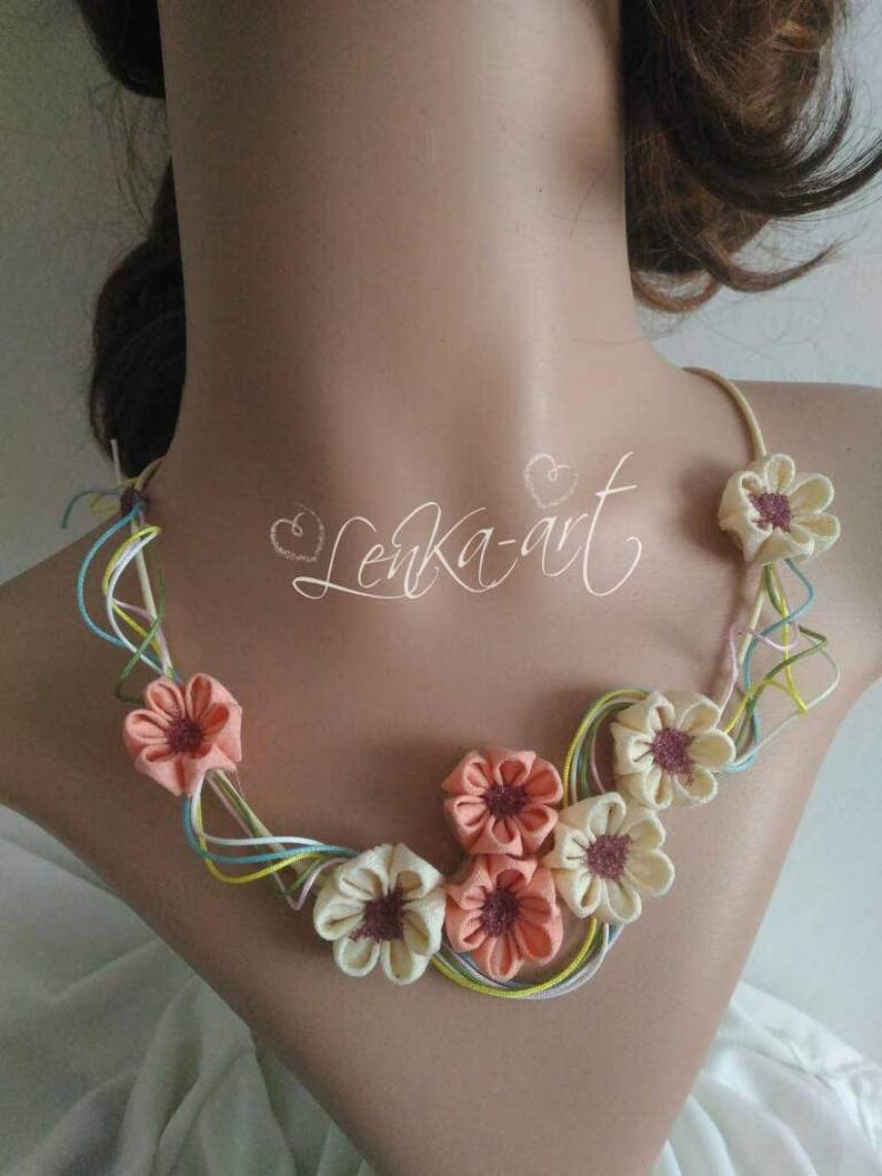 Spring Necklace Kanzashi Silk Flowers Colorful Strings of - Etsy