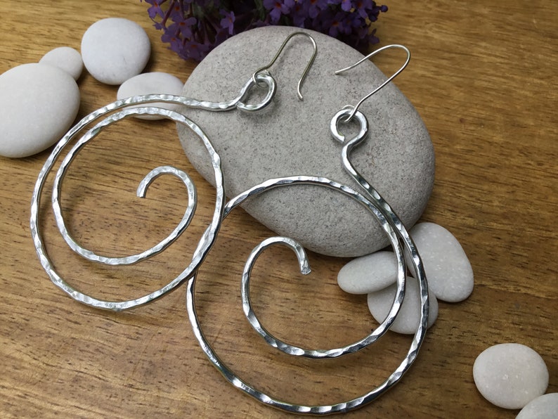 Large Lightweight Earrings Aluminium Hoop Earrings Swirl Drop Earrings ...