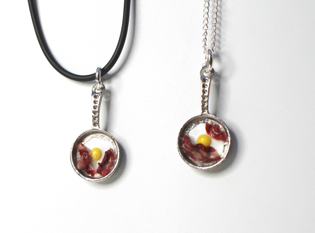 Egg and Bacon Necklace Fried Egg Necklace Mini Egg and Bacon Charm Egg ...