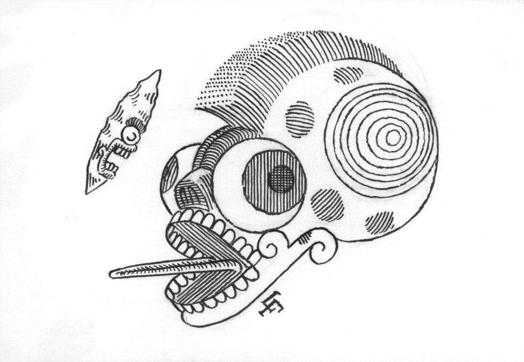 Aztec Skull and Flint (original Ink Dip Pen Drawing) - Etsy