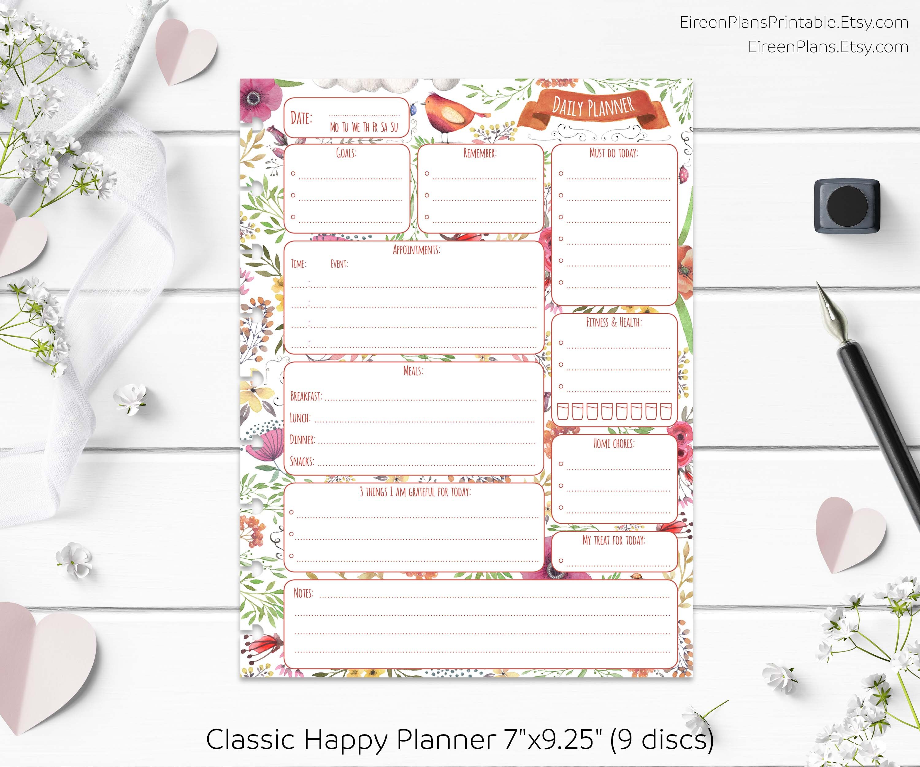 Daily Planner Classic Happy Planner Printable Pages Daily | Etsy