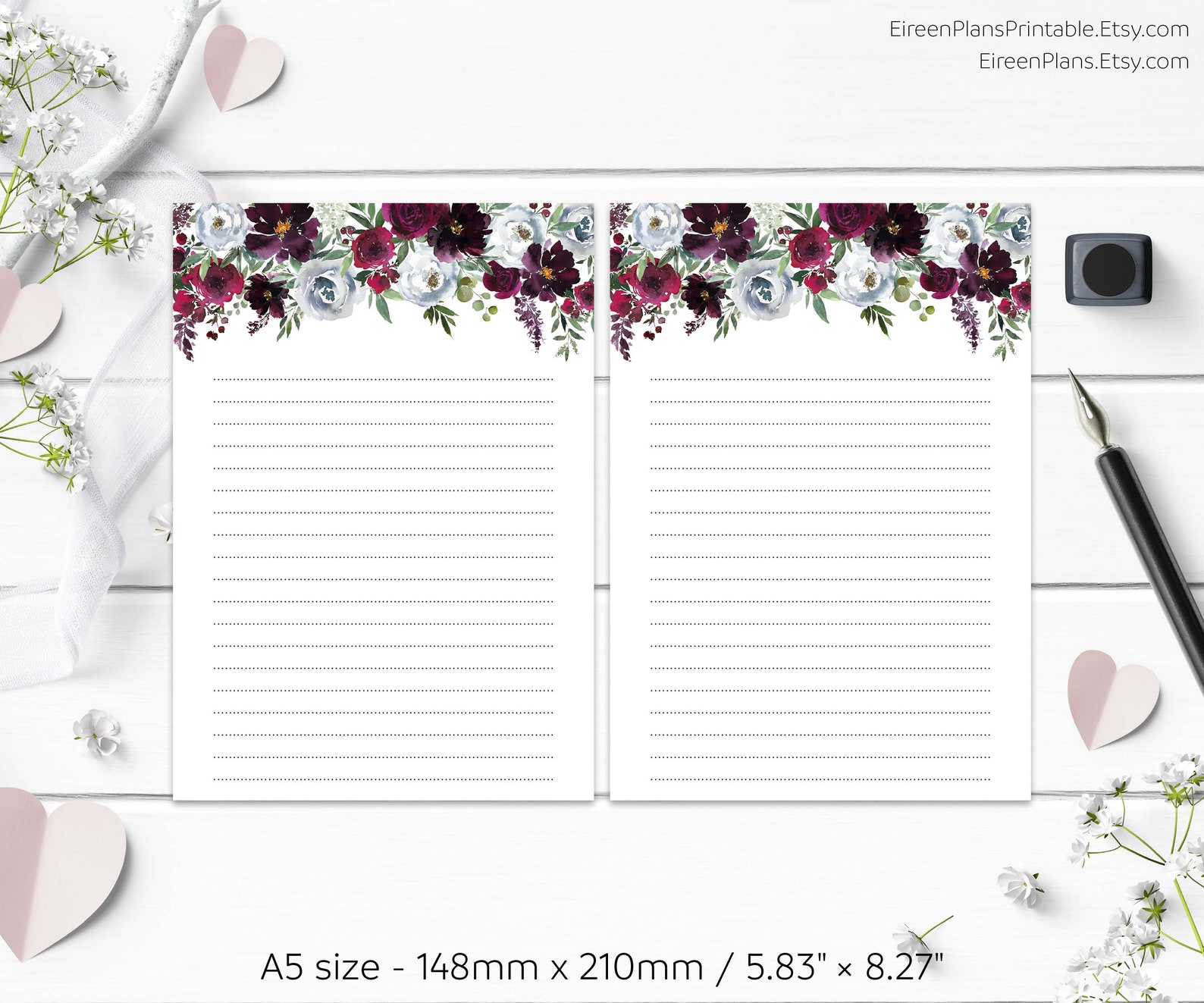 A5 Floral Printable Notes A5 Lined Writing Paper Journaling | Etsy