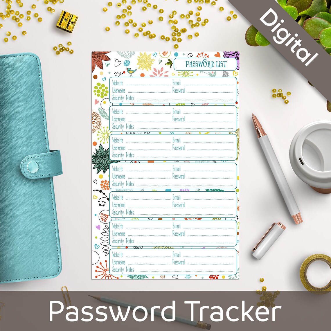 5.5x8.5 Password Book Printable Half size Password List | Etsy