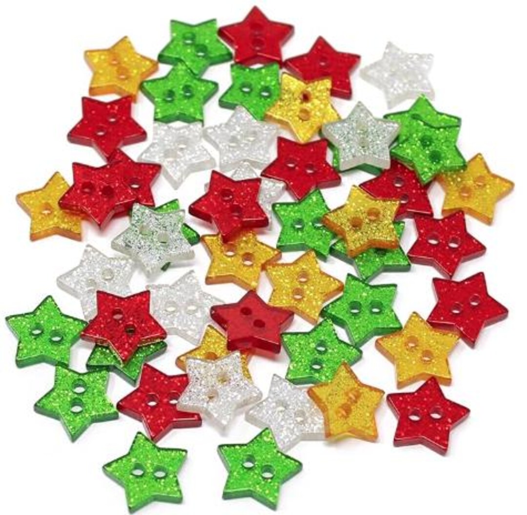 Plastic 14mm Glitter Star Buttons, Two Holes (10 Pack of Buttons ...