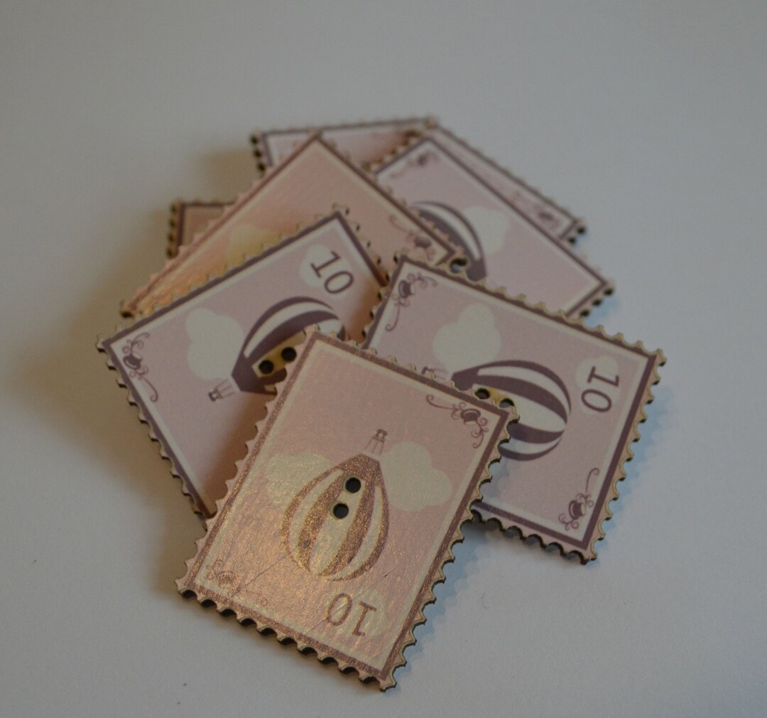 Laminated Stamp Buttons With Hot Air Balloon Design 40mm X 29mm Single ...