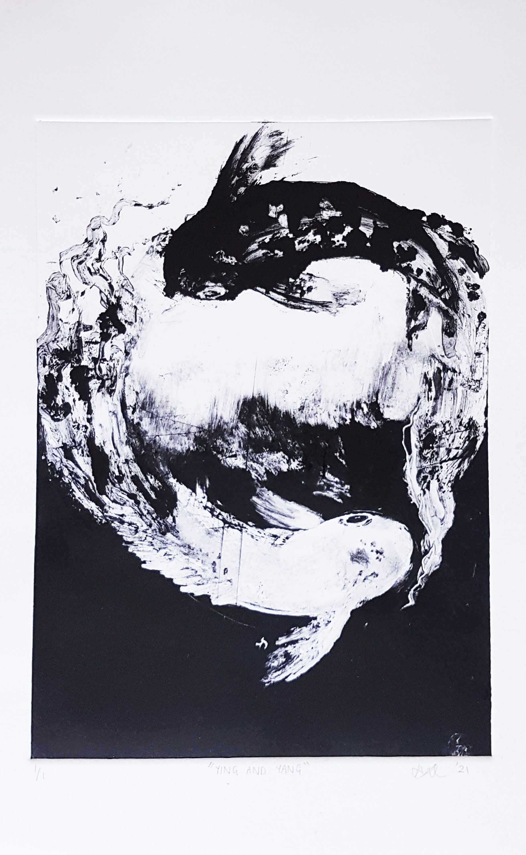 Original Monoprint Koi Fish Ying and Yang A3 Monotype Black | Etsy