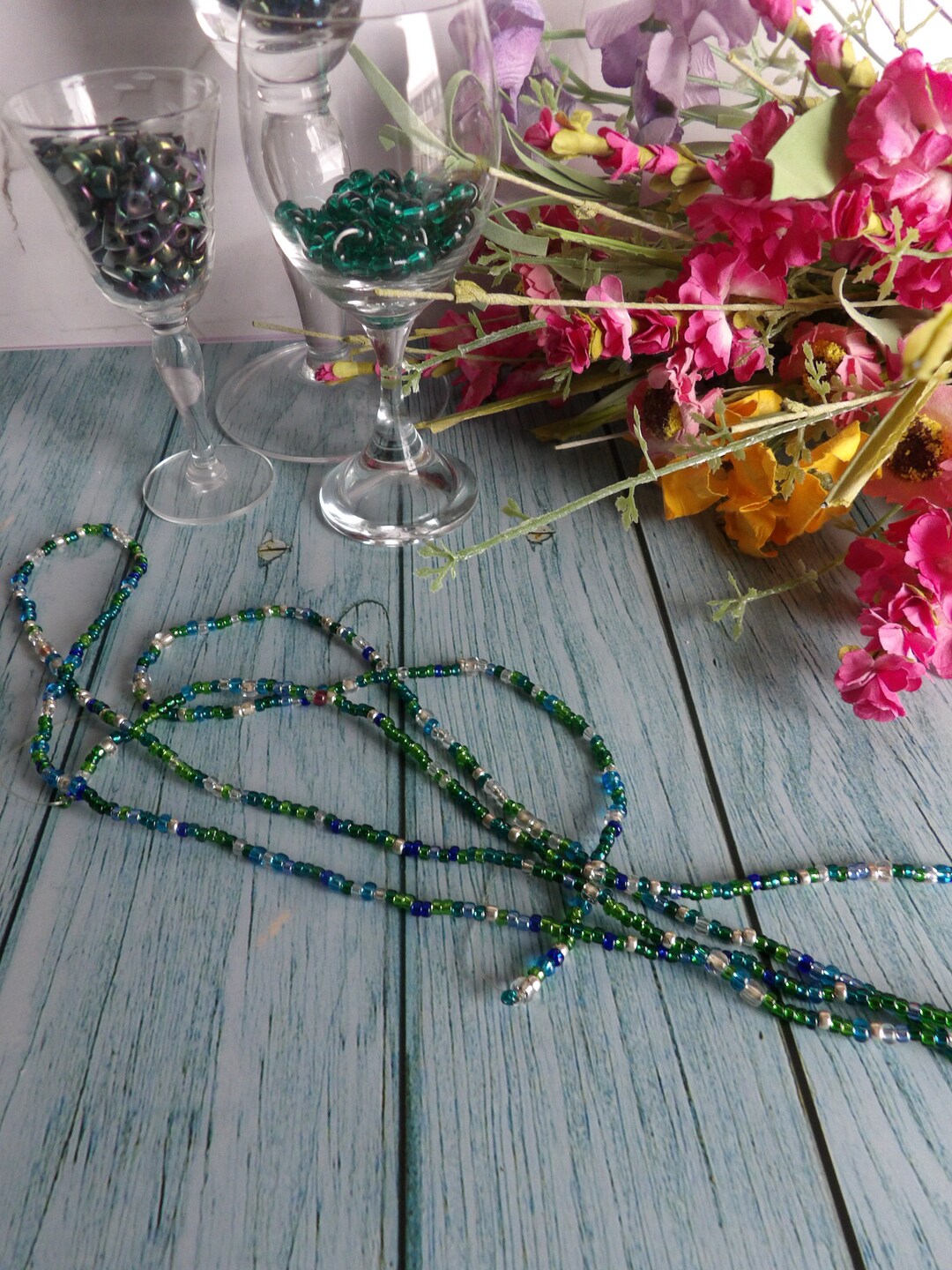 2 Strings Mixed Seed Beads Each String Measures 27 Inches Long Peacock ...