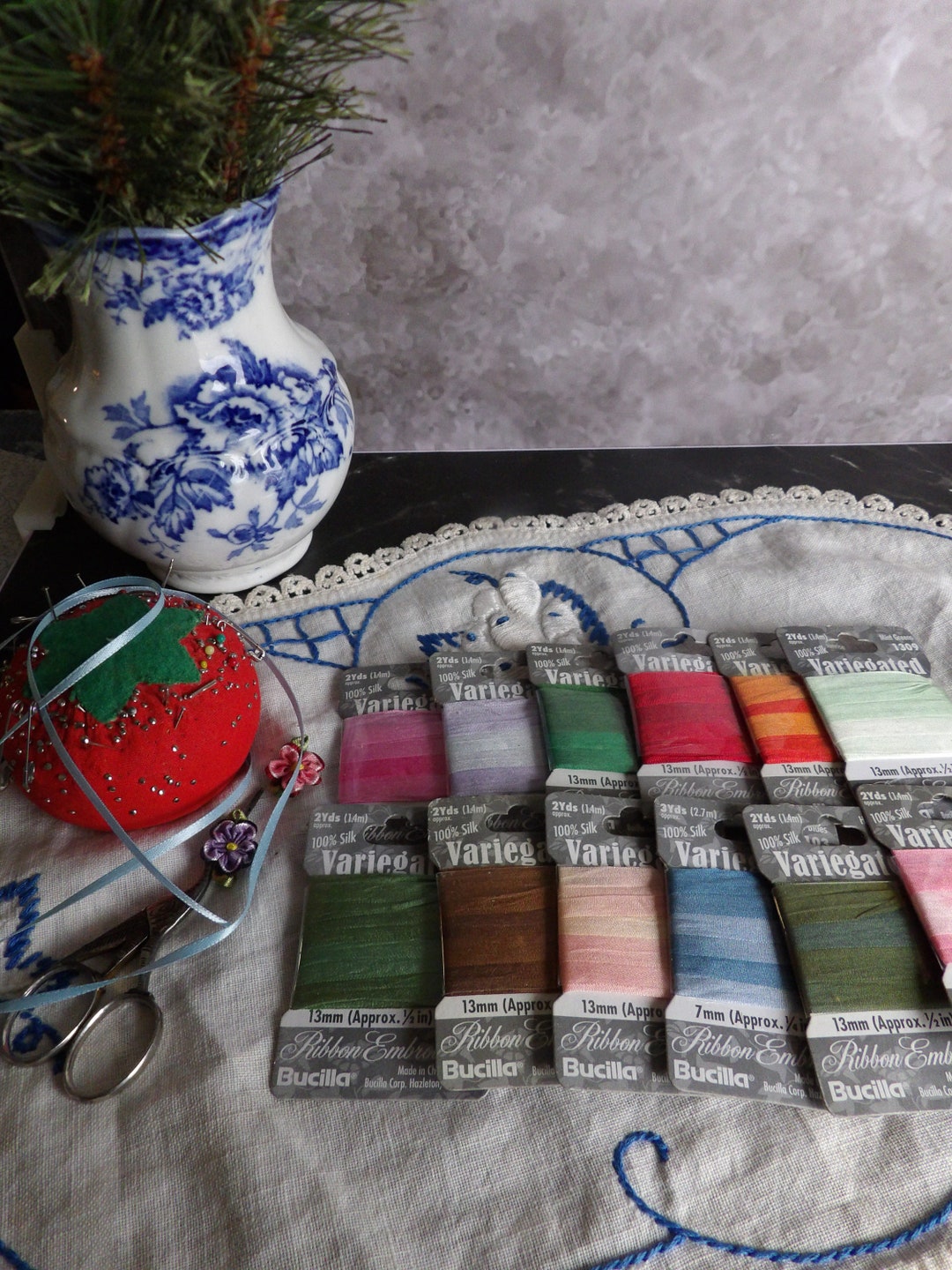 12 Packs Bucilla Variegated Silk Ribbon 13 Mm. Lot 4 Crazy Quilting ...