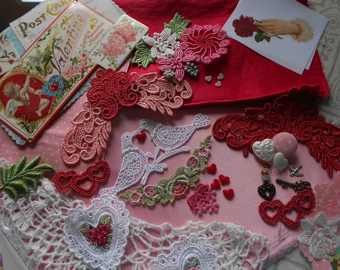 Crazy Quilt Embellishments Lace Clusters Fabric and Lace Snippets ...