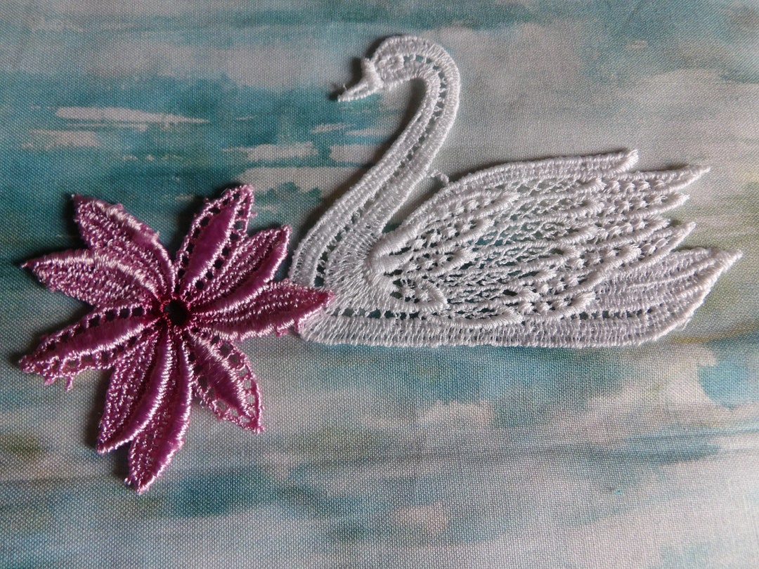1 Venise Lace Swan Applique White 3" X 4" Large - Etsy