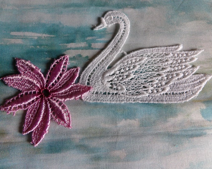 1 Venise Lace Swan Applique White 3" X 4" Large - Etsy