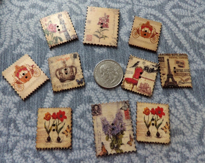 10 Wooden Stamp Buttons 1 Inch and 1 1/2 Inches Lot #3 - Etsy