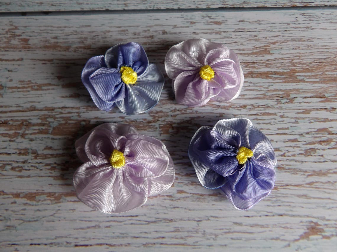 A Bouquet of 4 Ribbon Pansies for Crazy Quilting or Sewing ...