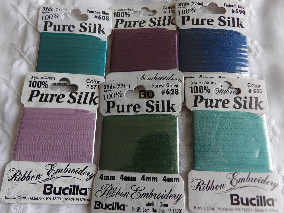 6 Packs Bucilla Silk Ribbon 4 Mm Peacock Colors Crazy Quilting ...