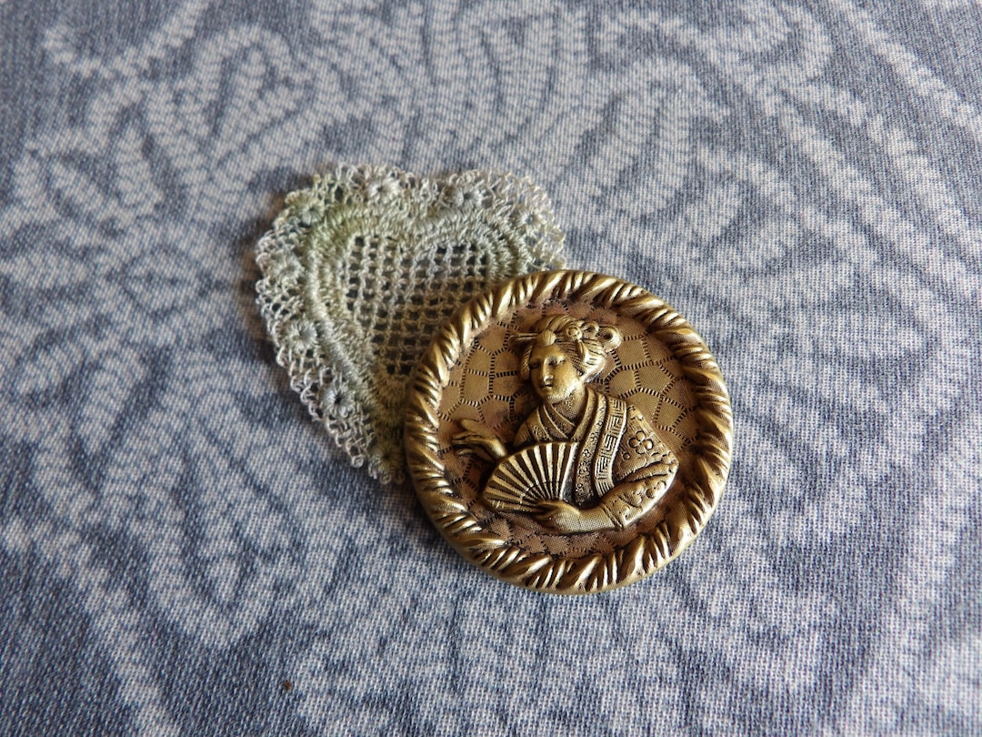 1 Antique Brass Button of Asian Woman 1 1/2 Inches for Button Floozies ...