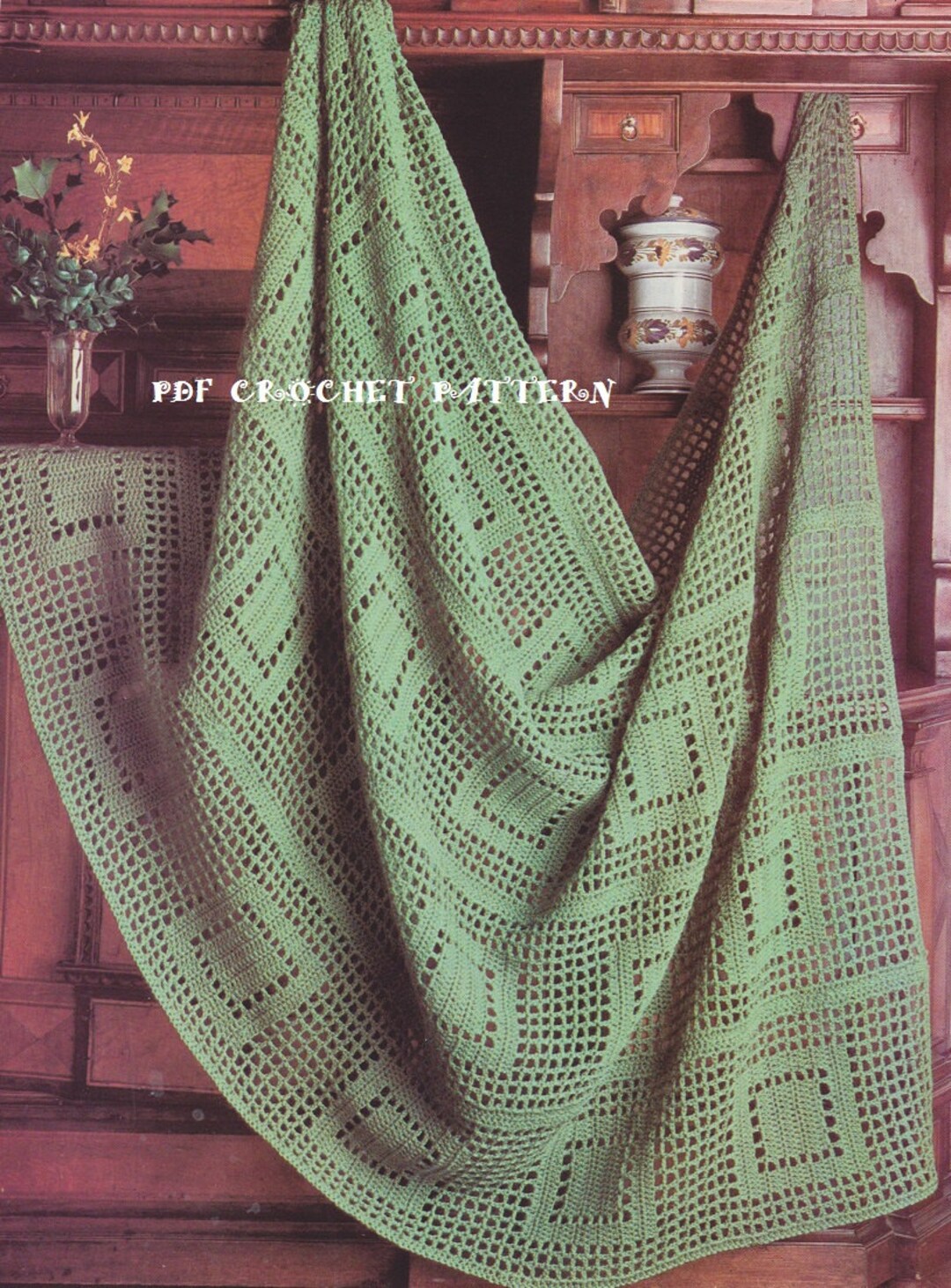 Filet Crochet Afghan Pattern #KC0763, Intermediate Skill Level, Crochet ...