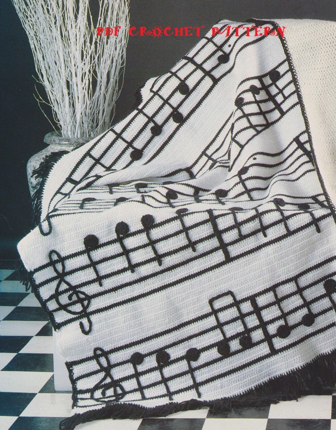 Crochet Musical Notes Afghan Pattern #KC0447, Intermediate Skill Level ...