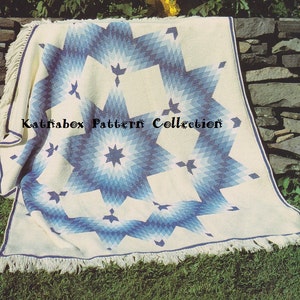 Crochet blue Star Quilt Look Afghan Pattern KC0019, Advanced Skill ...